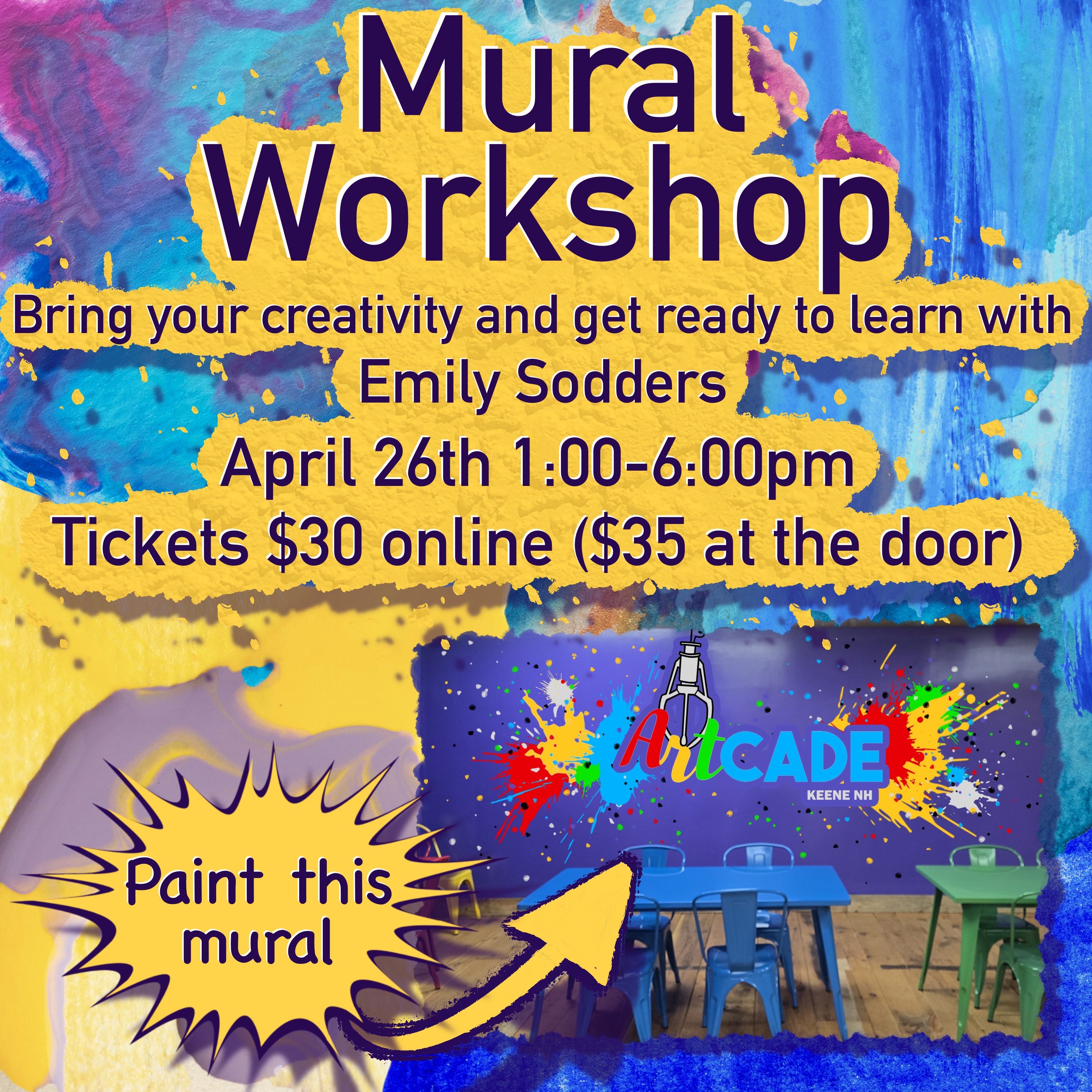 April 26, 2026 – Mural Workshop with Emily Sodders – Artcade Keene